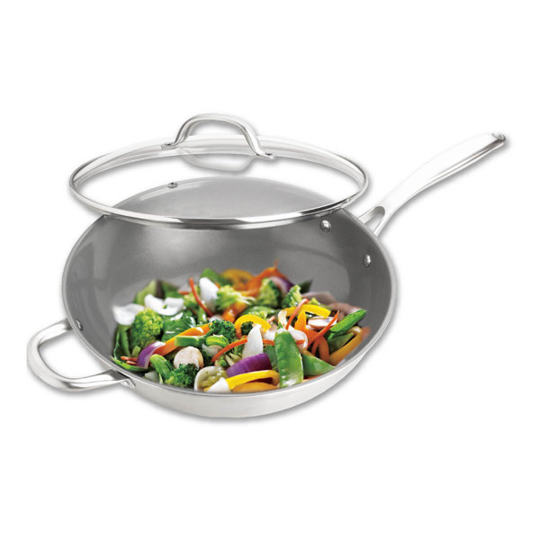 Culinary Edge Non-Stick Stainless Steel Wok Set with Lid | Wayfair