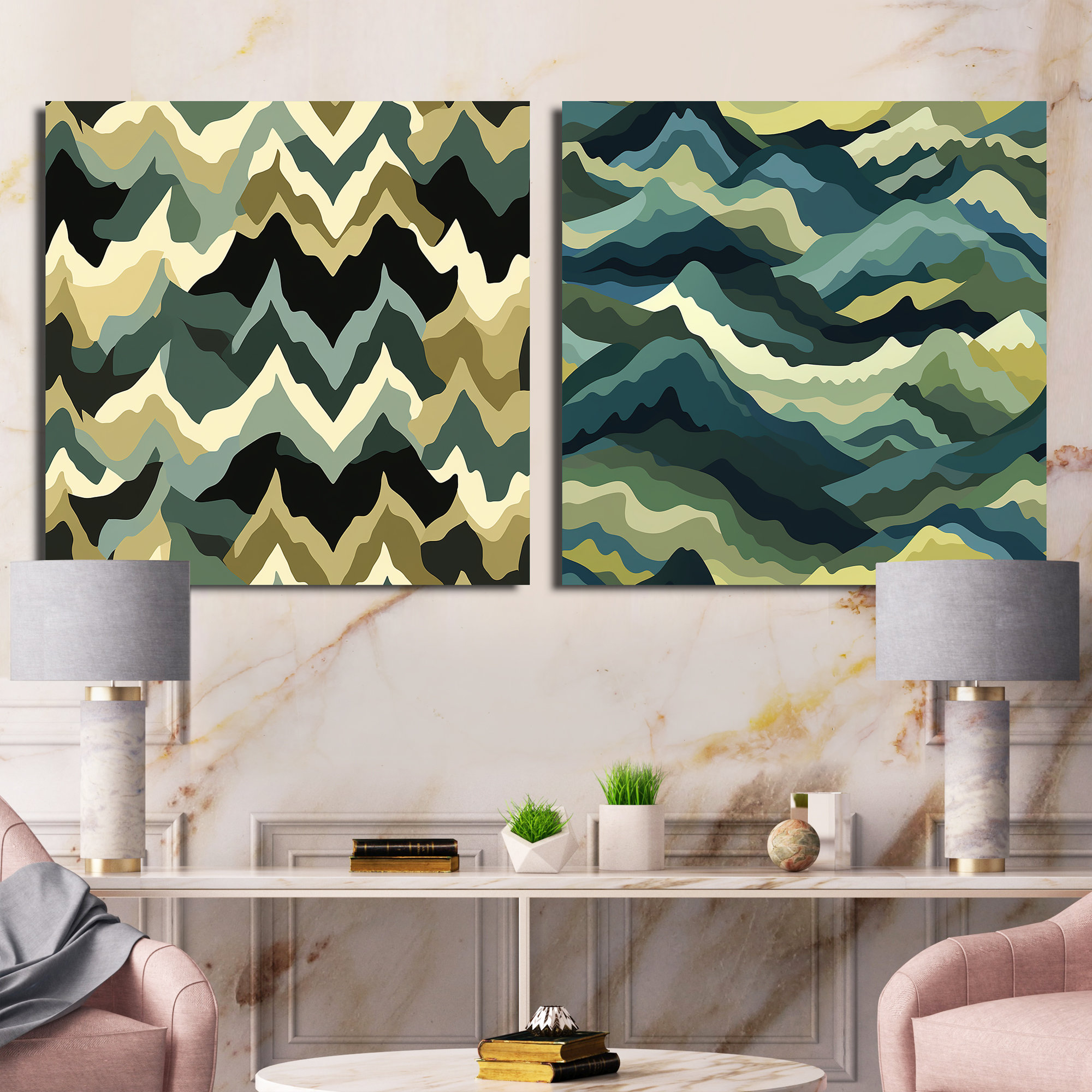 Ivy Bronx Camouflage Green And Brown Wave - Abstract Square Collage Set ...