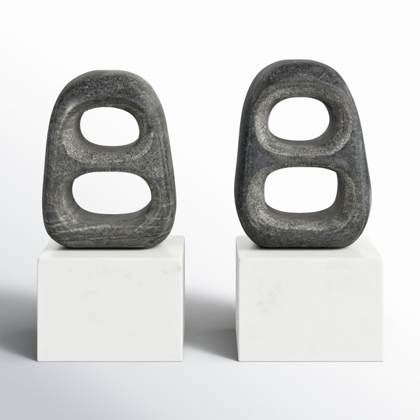 Joss & Main Landrie And Grey Marble Cutout Oval Geometric Bookends With ...