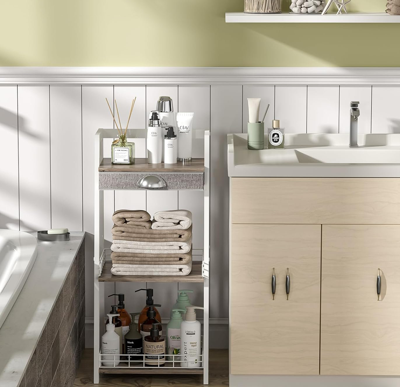 Latitude Run® 3-Tier Bathroom Ladder Shelf, Bathroom Floor Storage ...