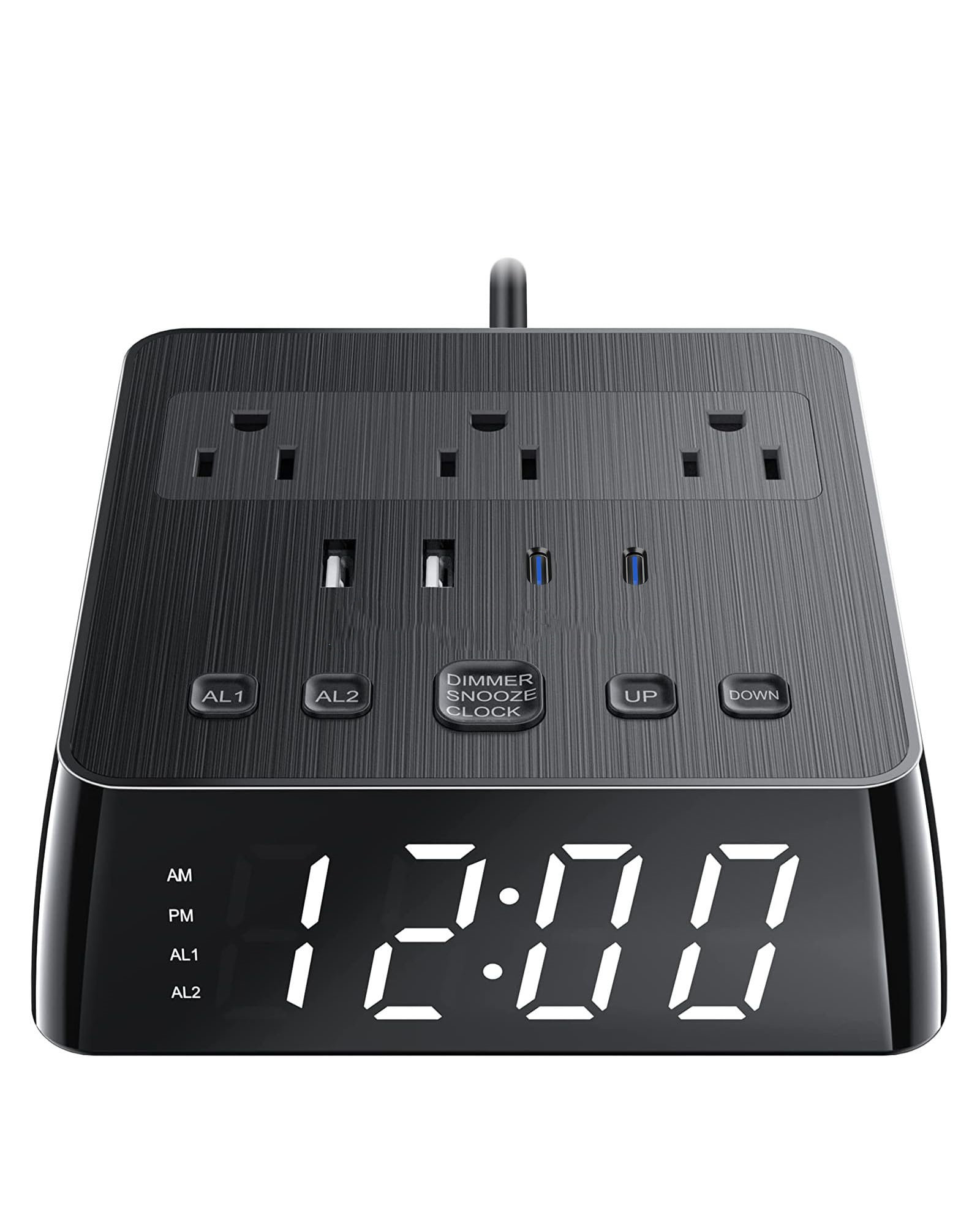 Latitude Run® Alarm Clock With 4 USB Chargers Power Strip 3 Outlets ...