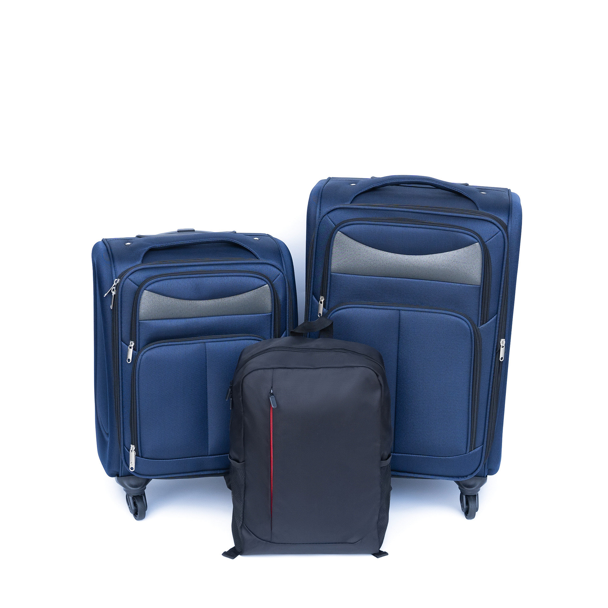 Banior Two Travel Case In Blue. Comprises Trolley & Cloth Backpack ...