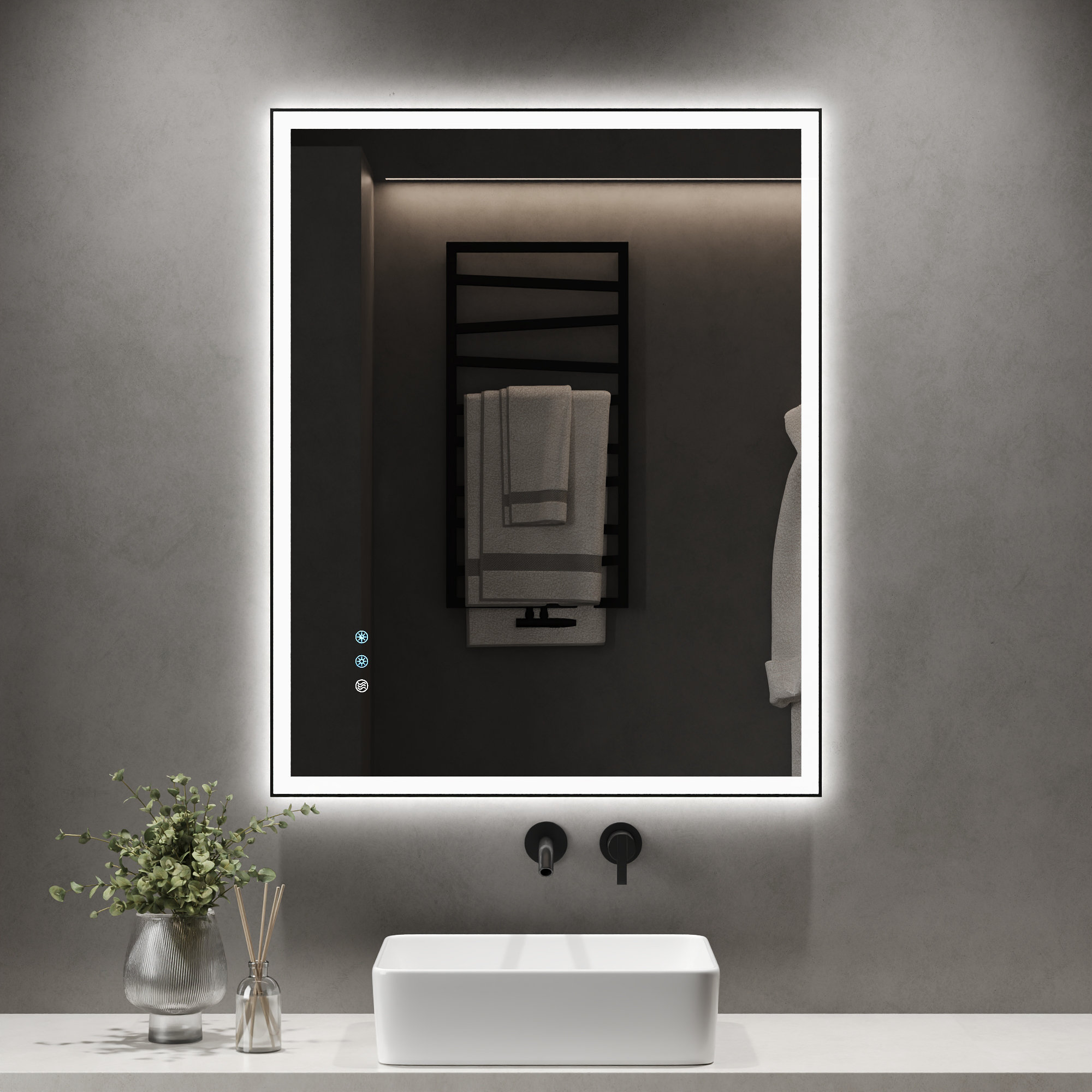 Deervalley 40"X 32" LED Bathroom Vanity Mirror, Front And Backlit Matte ...