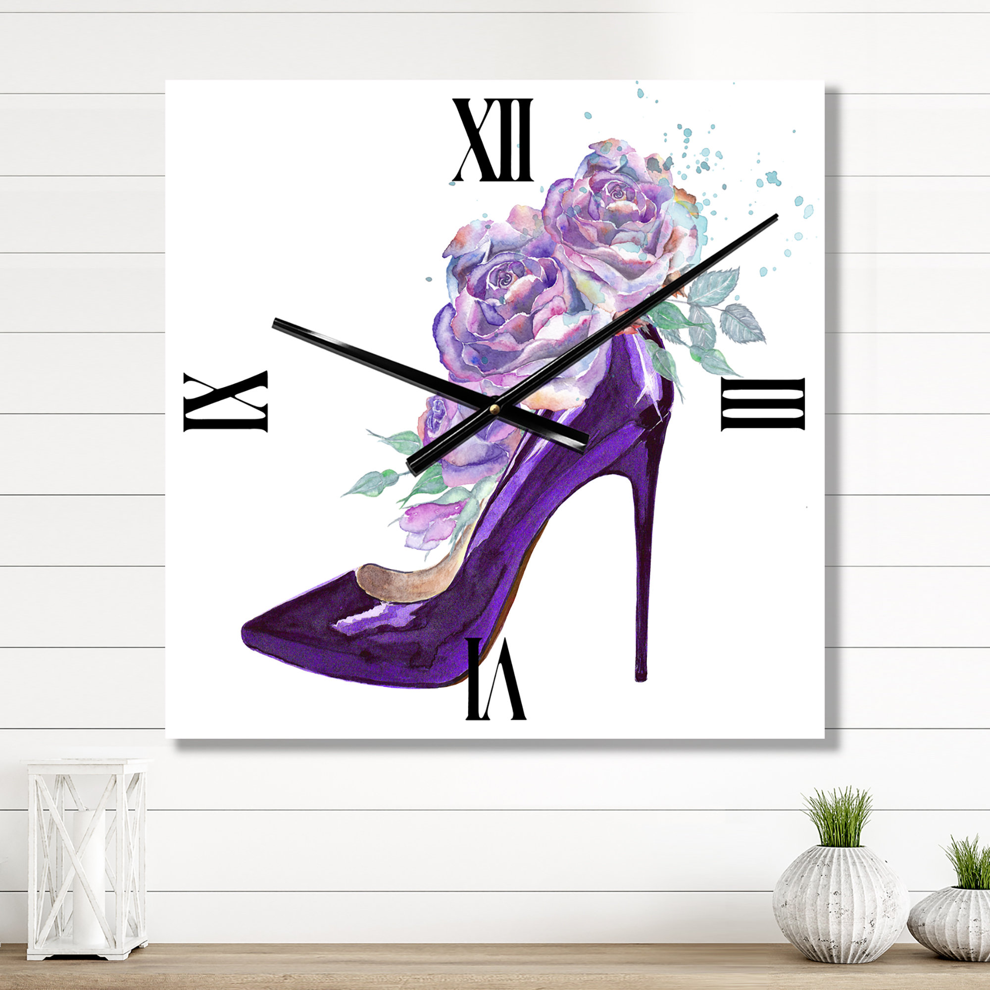 East Urban Home Stiletto Shoe with Violet Roses Wall Clock | Wayfair