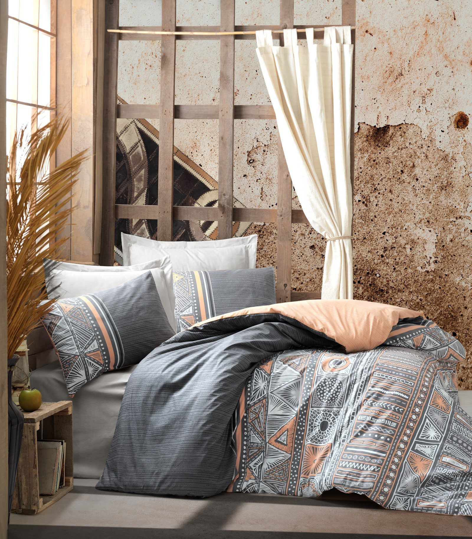 Asir Group INC Secaucus Gray/Orange/White 100% Cotton Duvet Cover Set ...