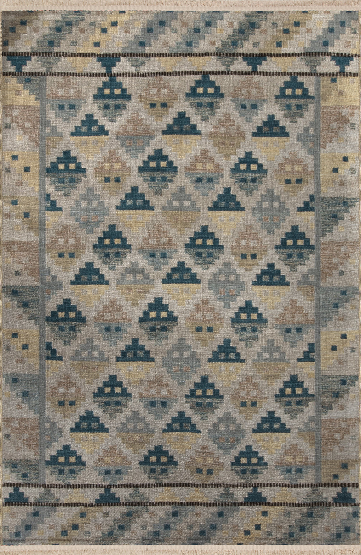 Dakota Fields Beige Blue Themed Scandinavian Design Geometric Pattern ...