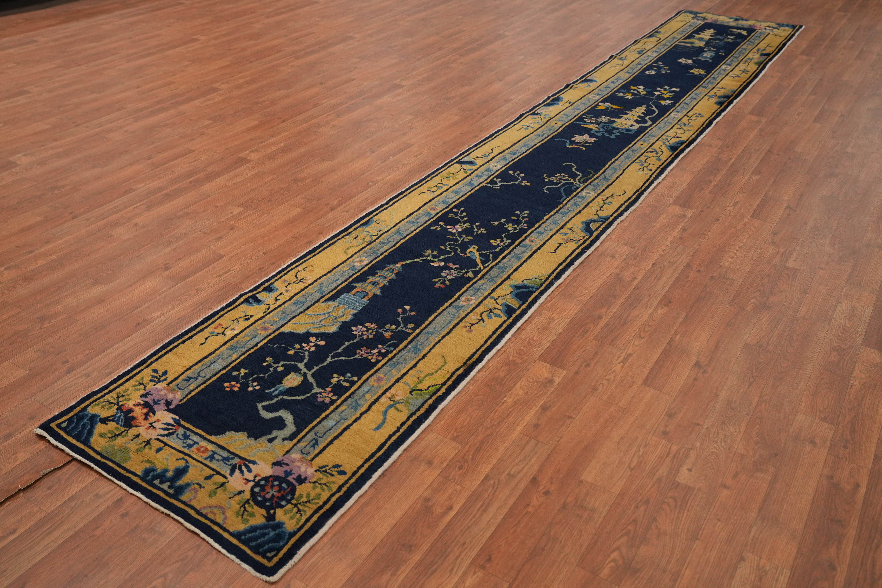 Isabelline Antique Vegetable Dye Art Deco Chinese Runner Oriental Rug ...