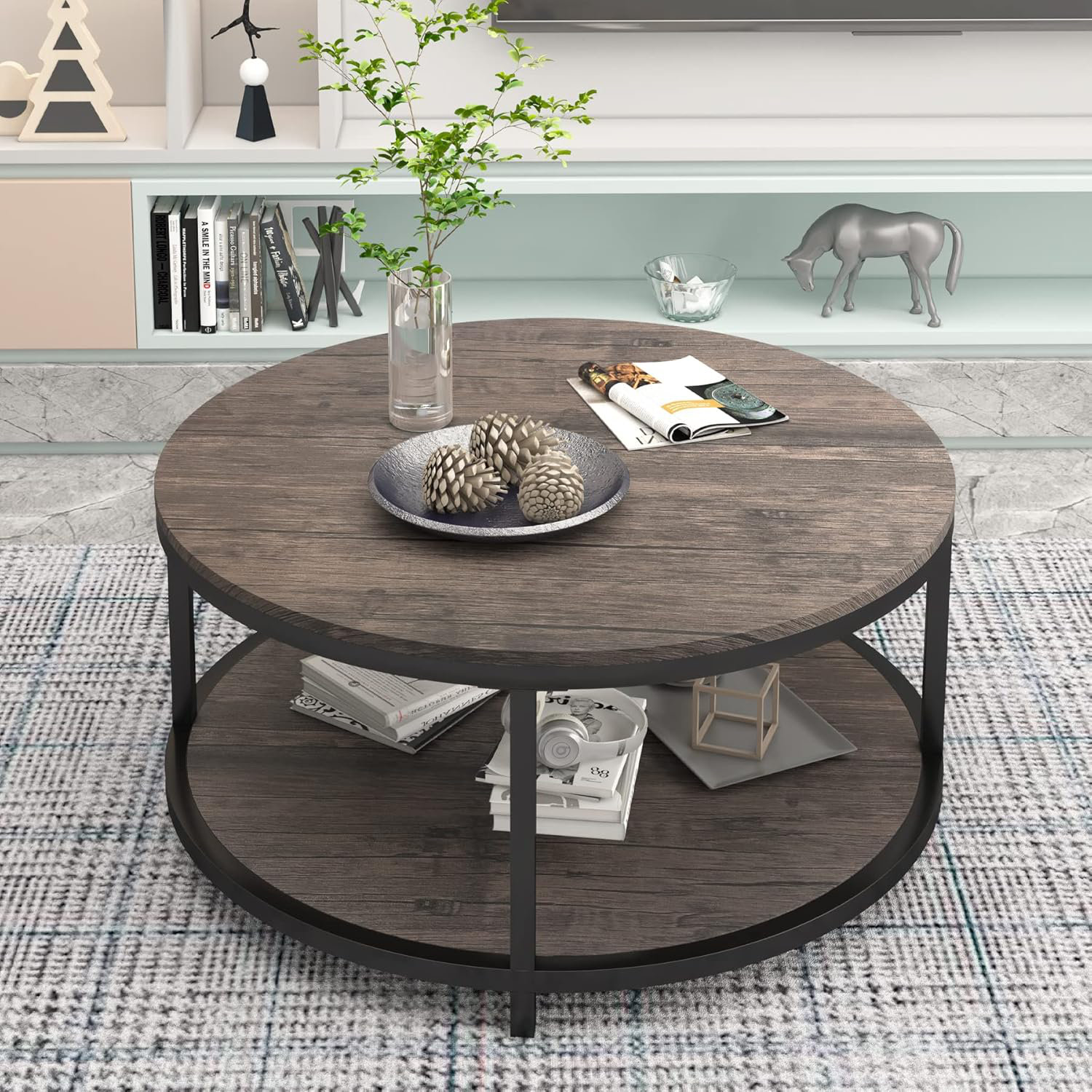 One Allium Way Round Coffee Table,36" Coffee Table for Living Room,2 ...