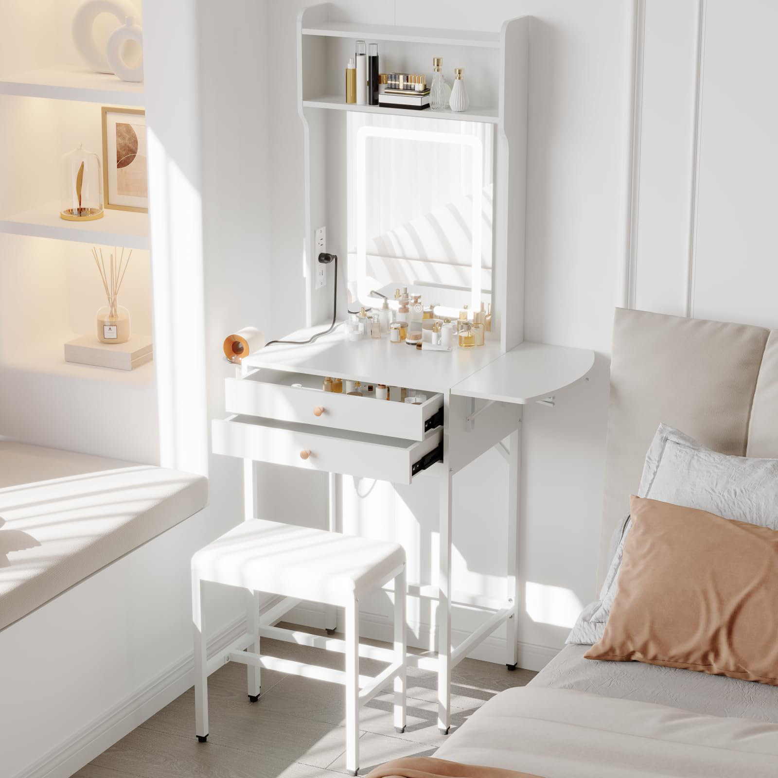Ebern Designs Ensemble de mini coiffeuse avec miroir et tabouret ...