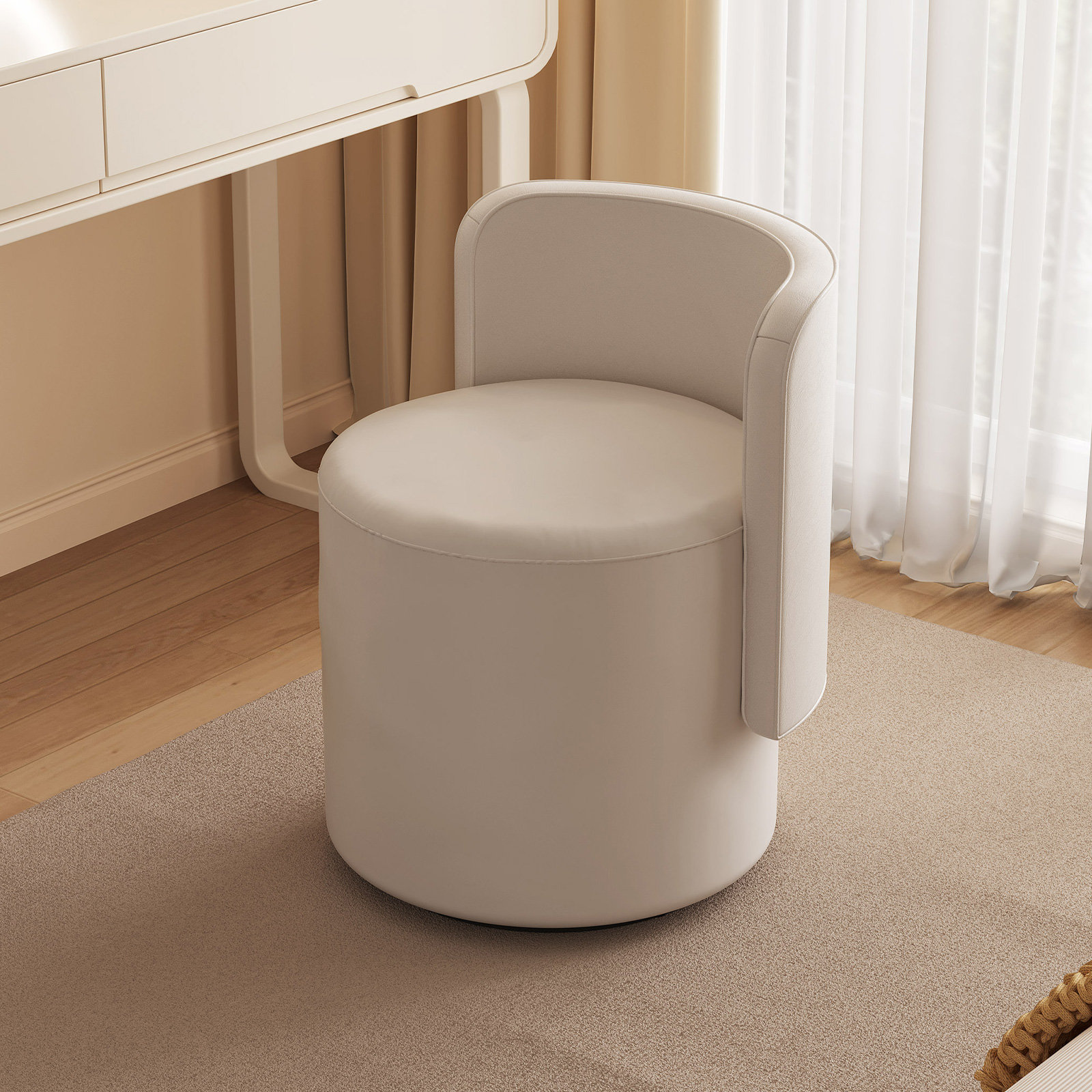 EUQEZEOM™ Modern Round Swivel Ottoman Vanity Chair With Backrest, Multi ...