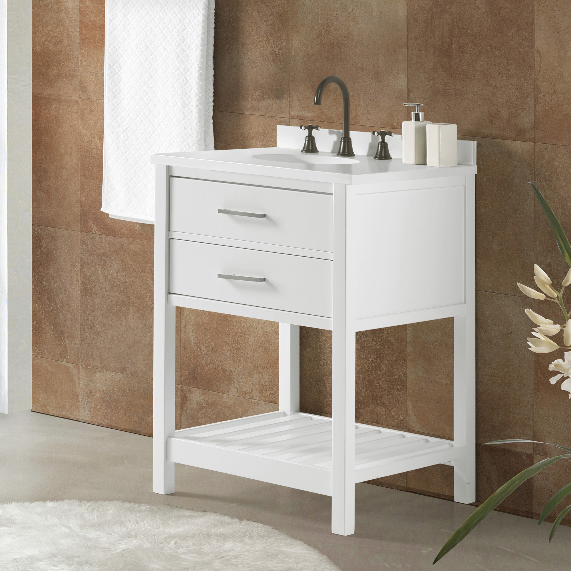 Alaterre Armoire-lavabo moderne à fermeture en douceur de 24 po avec tiroirs et tablette de ...