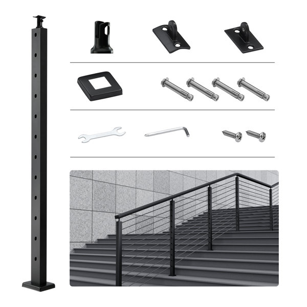 VEVOR Cable Railing Post Steel 30° Angled for Stairs with Pre-Drilled ...