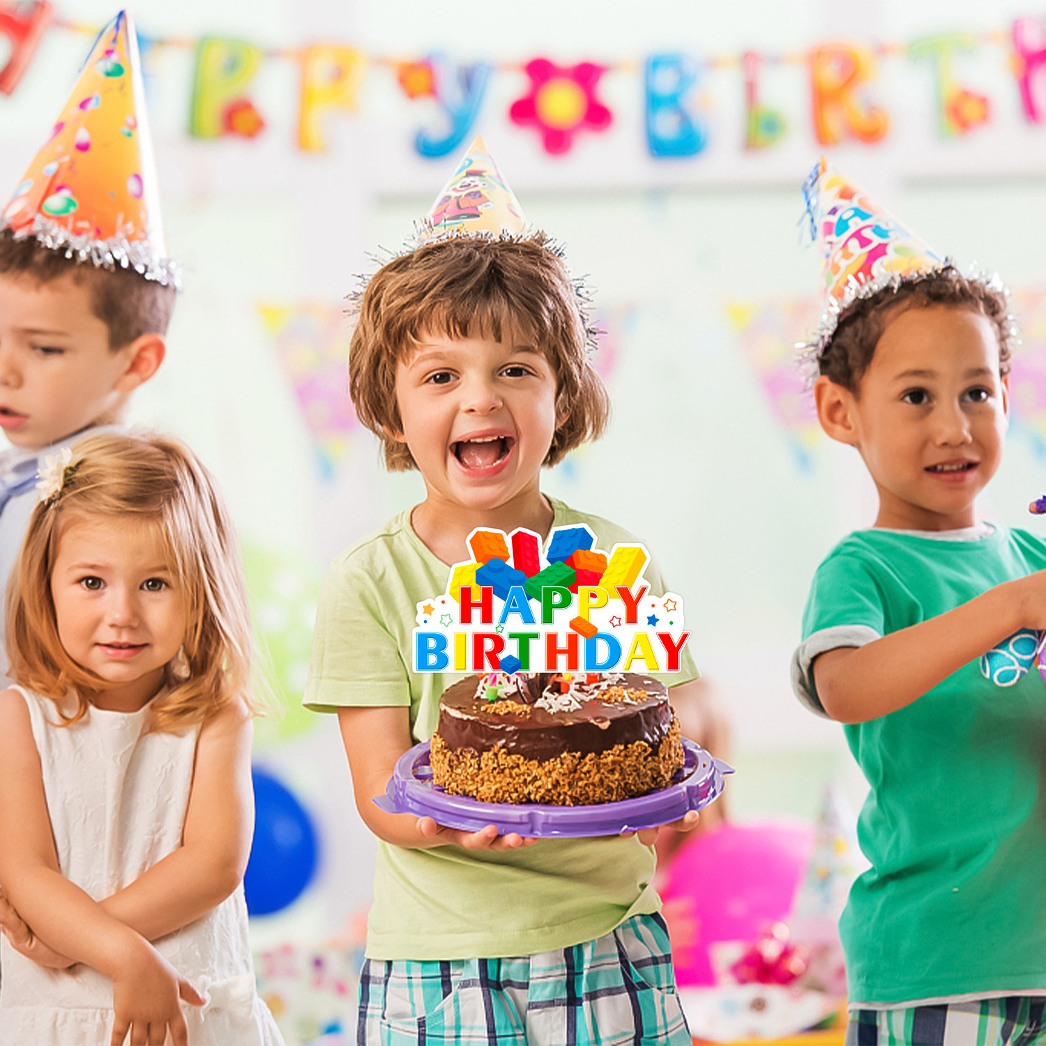 The Party Aisle™ Building Blocks Cake Topper, 24 Pcs Building Block ...