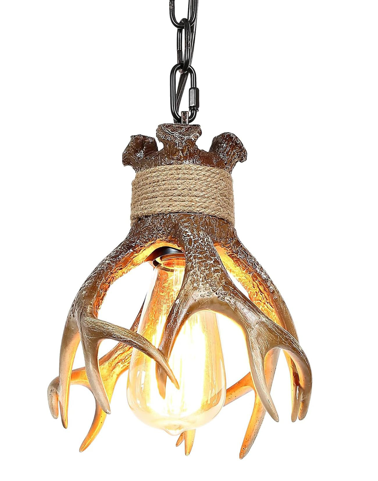 Loon Peak® Small Rustic Faux Deer Antler Pendant Lighting Fixture ...