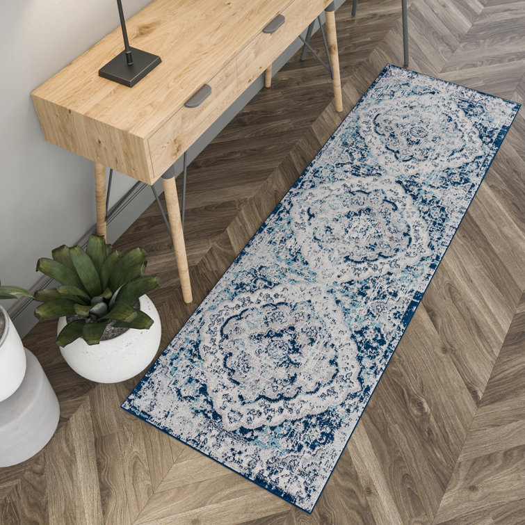 Bungalow Rose Teshawna Performance Blue Medallion Rug & Reviews | Wayfair