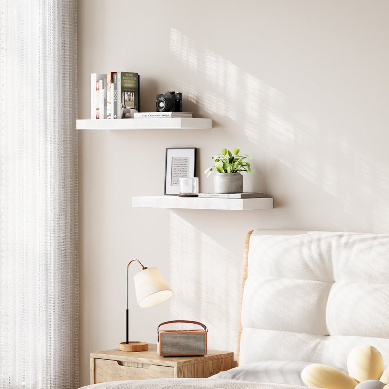 Ebern Designs Mosig 2 Piece Solid Wood Floating Shelf with Invisible ...