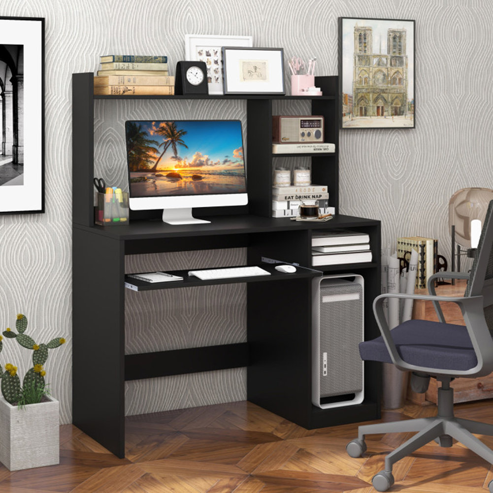 Latitude Run® Home Office Computer Desk with Bookcase Keyboard Tray and ...