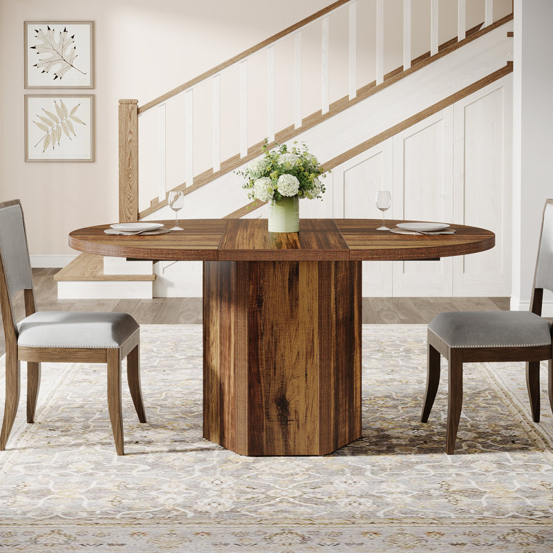 Millwood Pines Wood Dining Table For 4-6 People, 55" Oval Kitchen ...