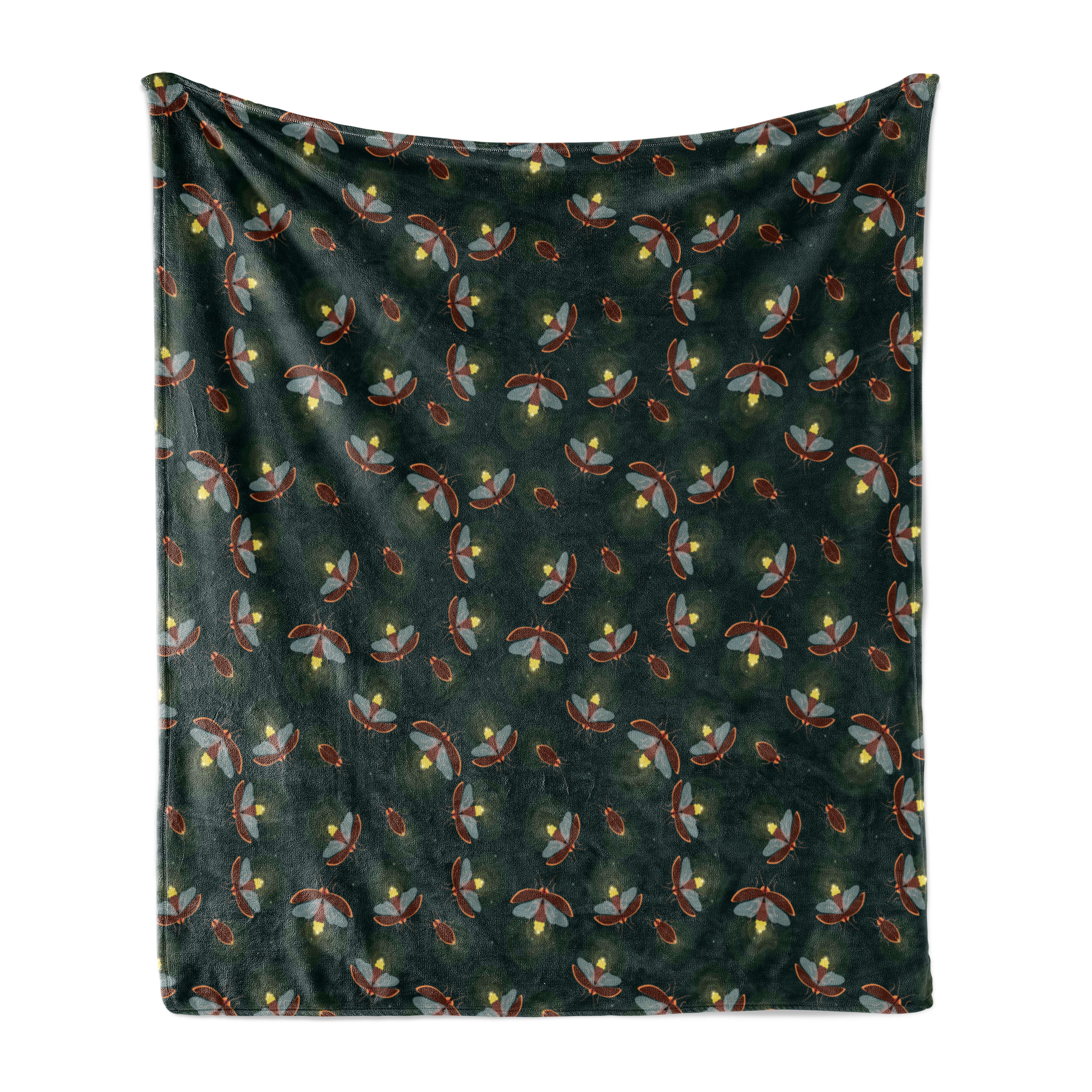 Ambesonne Firefly Fleece Throw Blanket Night at Woodland Insects Dark ...