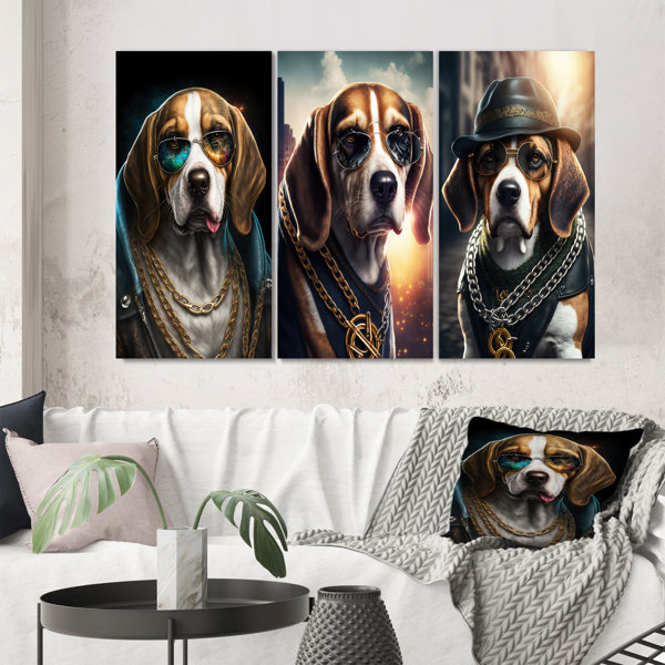 Trinx " Beagle Gangster In NYC " 3 - Pieces on Canvas | Wayfair