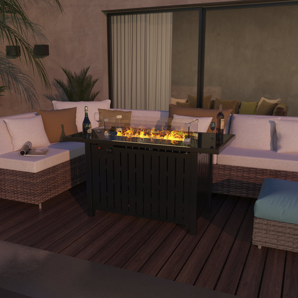 Latitude Run® Ericah 21'' H x 43'' W Outdoor Fire Pit Table with Lid ...