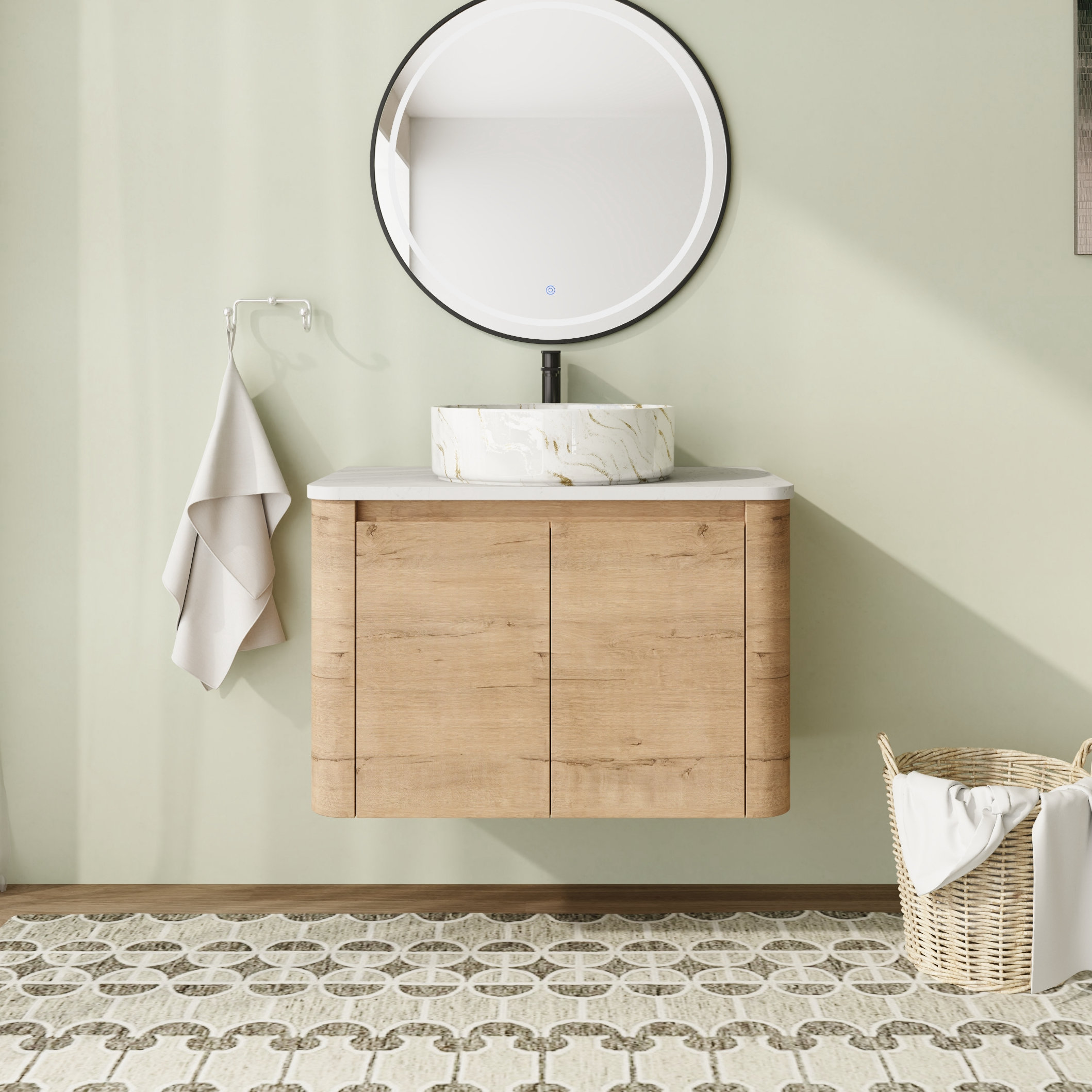 Ebern Designs 30'' Wall-Mounted Floating Bathroom Vanity with Quartz ...