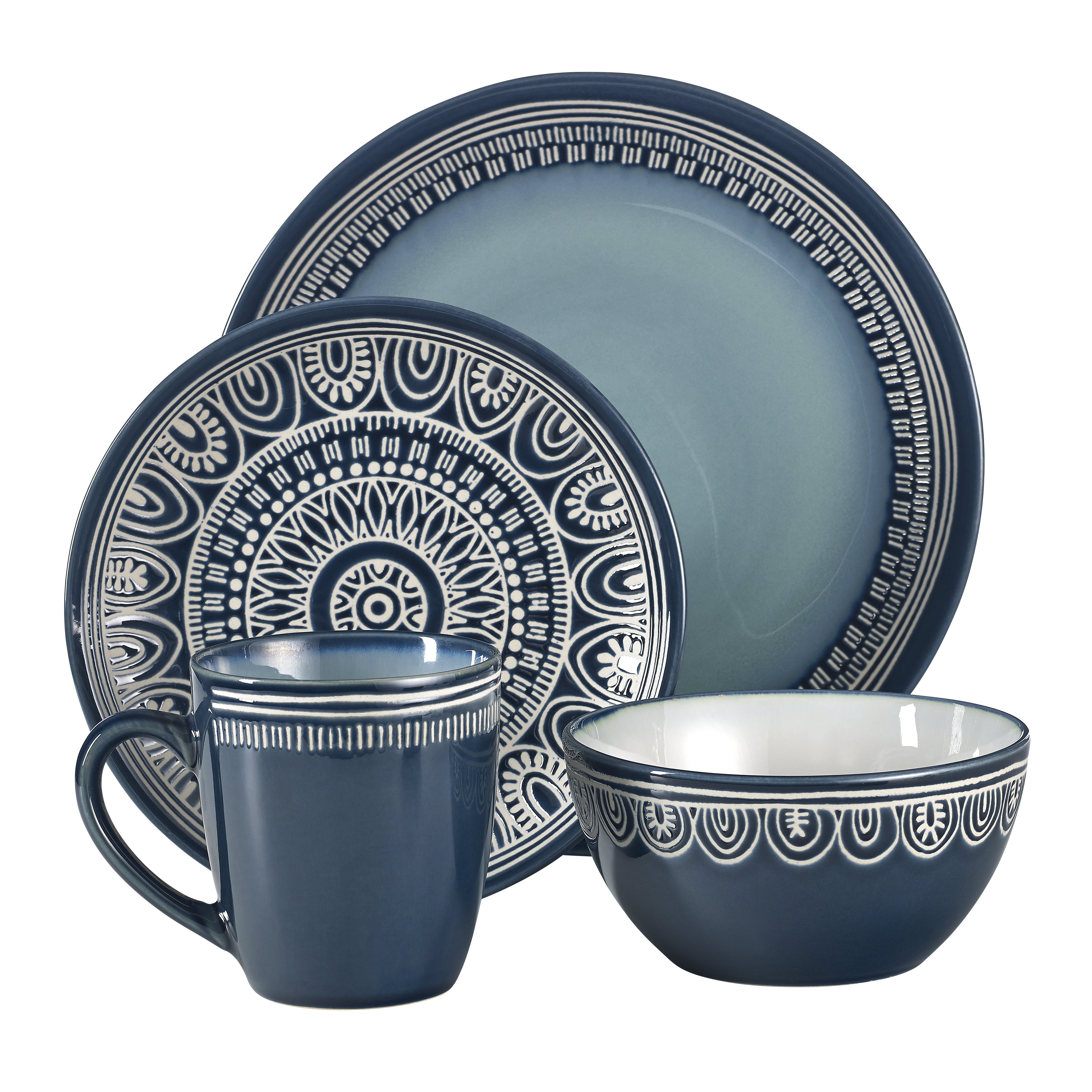 Over & Back Medallion 16 Piece Dinnerware Set, Service for 4 & Reviews ...