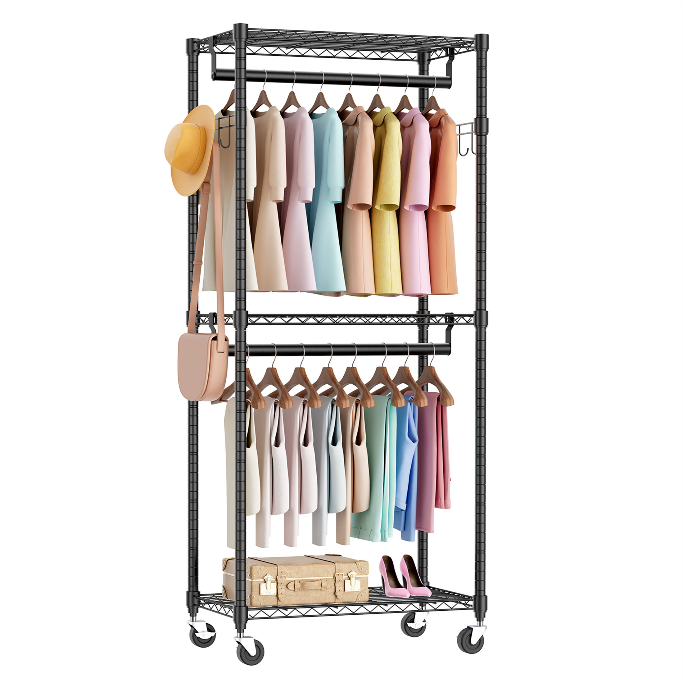 Latitude Run® Mini Rolling Clothes Rack, Heavy Duty Garment Racks 3 ...