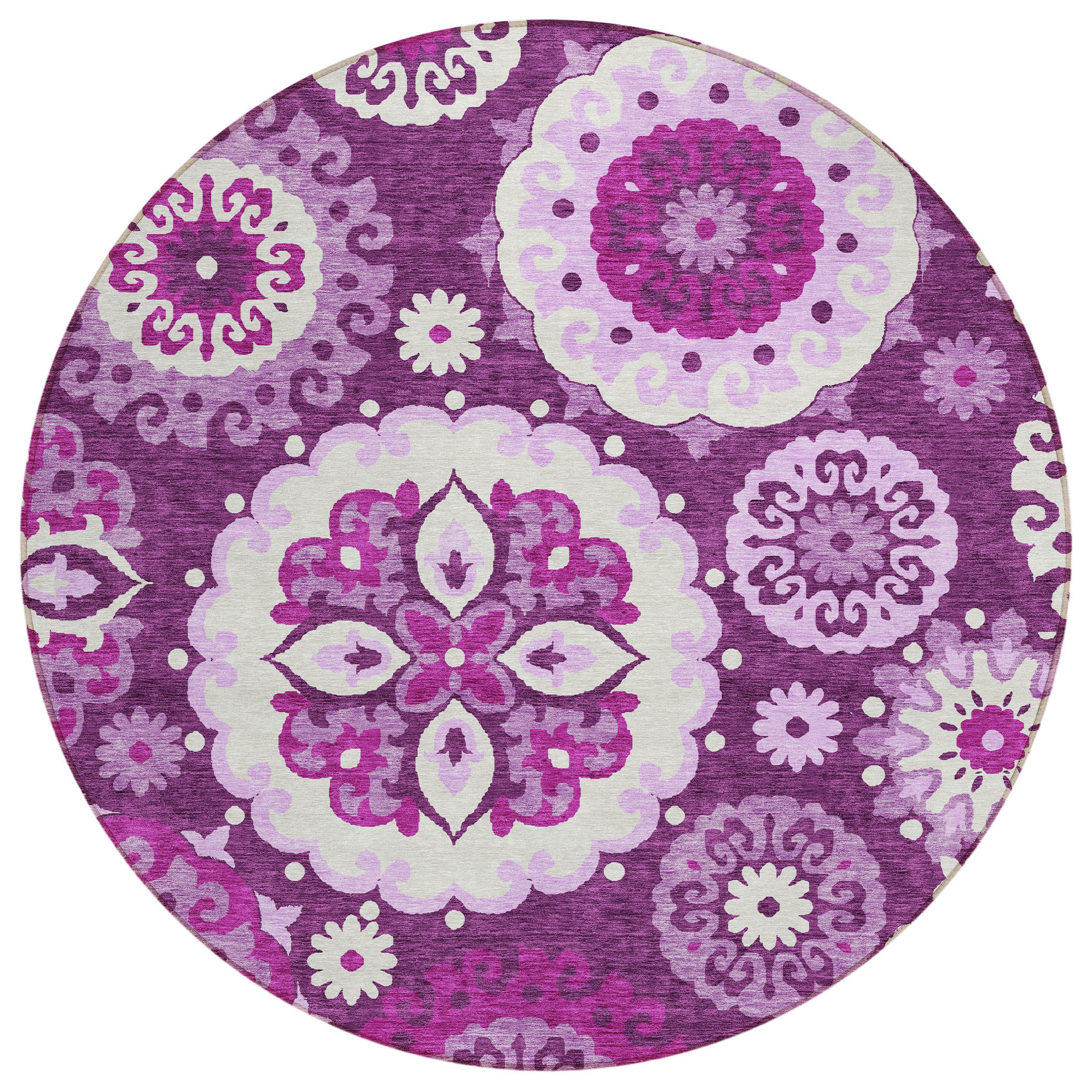 HomeRoots 8' Eggplant And Mauve Round Floral Medallion Washable Indoor ...