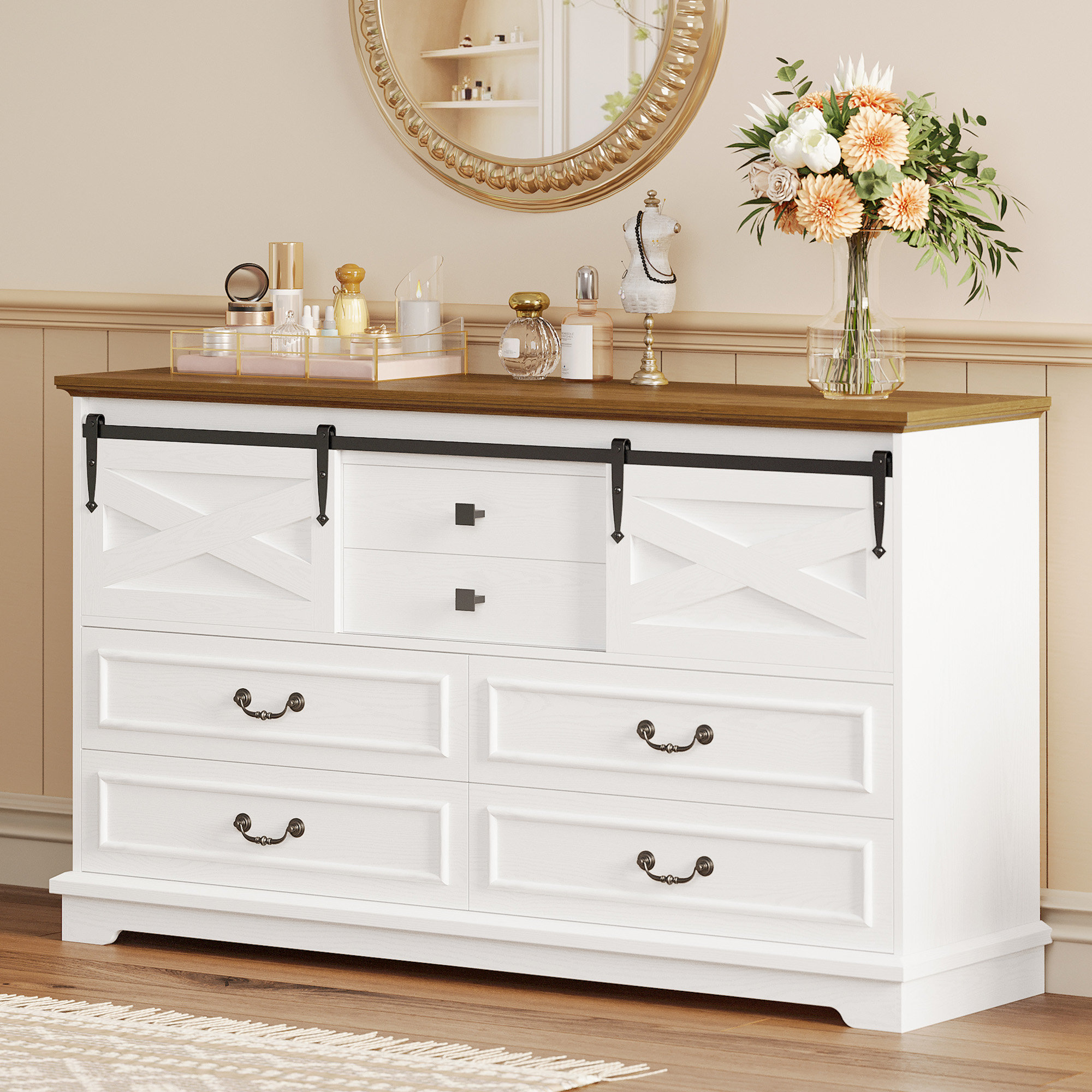 August Grove Swink 55.1'' W x 32'' H x 15'' D Farmhouse Style 6-Drawer ...