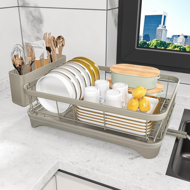 Honorine Axis Space-Saving Dish Drying Rack with Drainboard - Kitchen Counter Organizer for ...