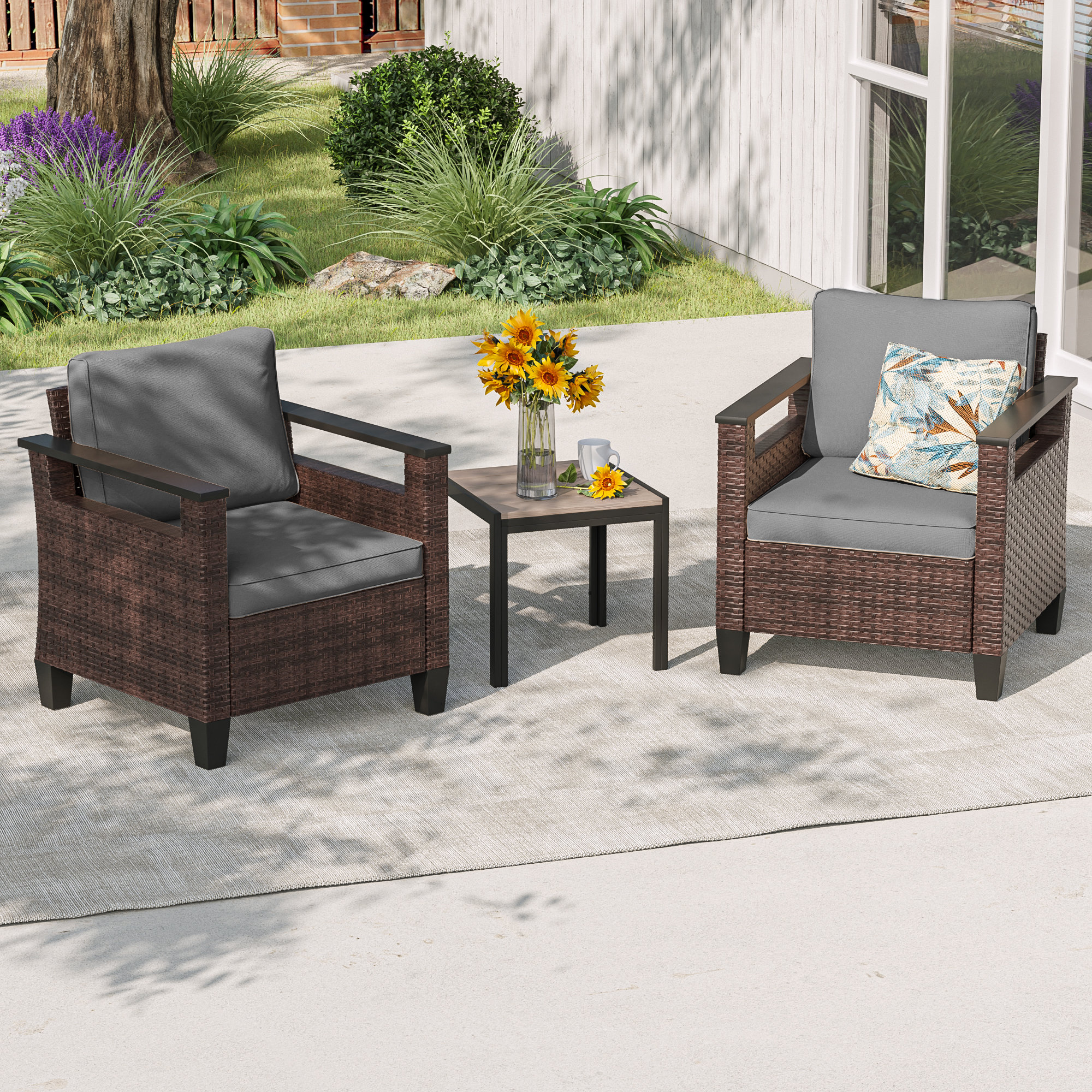 ACEGOSES 3 Piece Outdoor Conversation Set with Thick Cushion - Wayfair ...