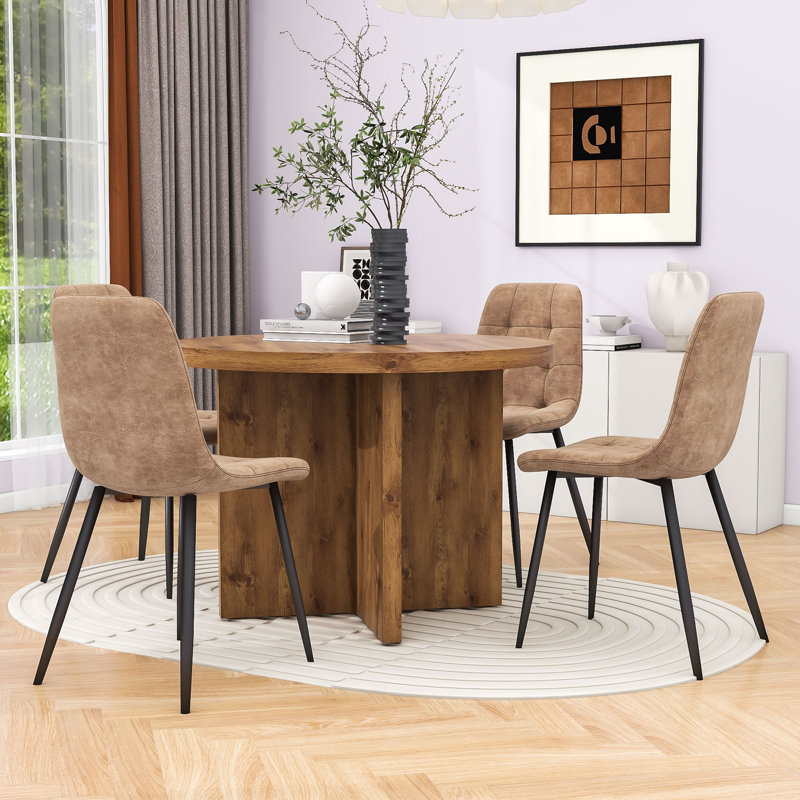 George Oliver Modern 5-Piece Dining Set, Farmhouse Round Table with 4 ...