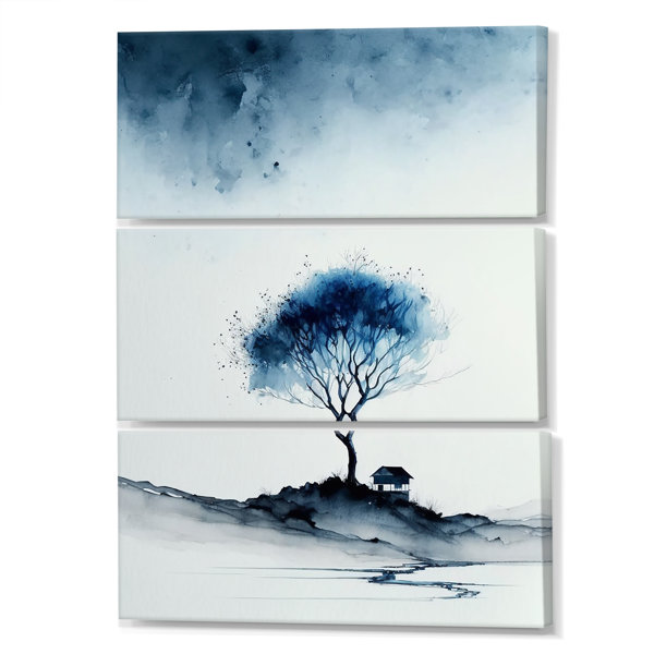 Red Barrel Studio® Blue Watercolor Tree In The Countryside I " Blue ...