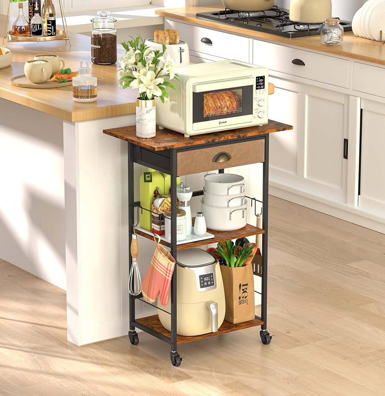 Suprib Coffee Bar Stand Station Cart with Storage Drawer 3 Tier ...