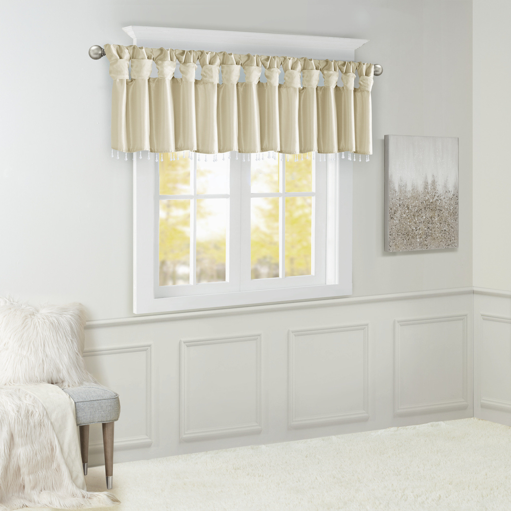 Madison Park Emilia Lightweight Faux Silk Single Valance with Beads ...