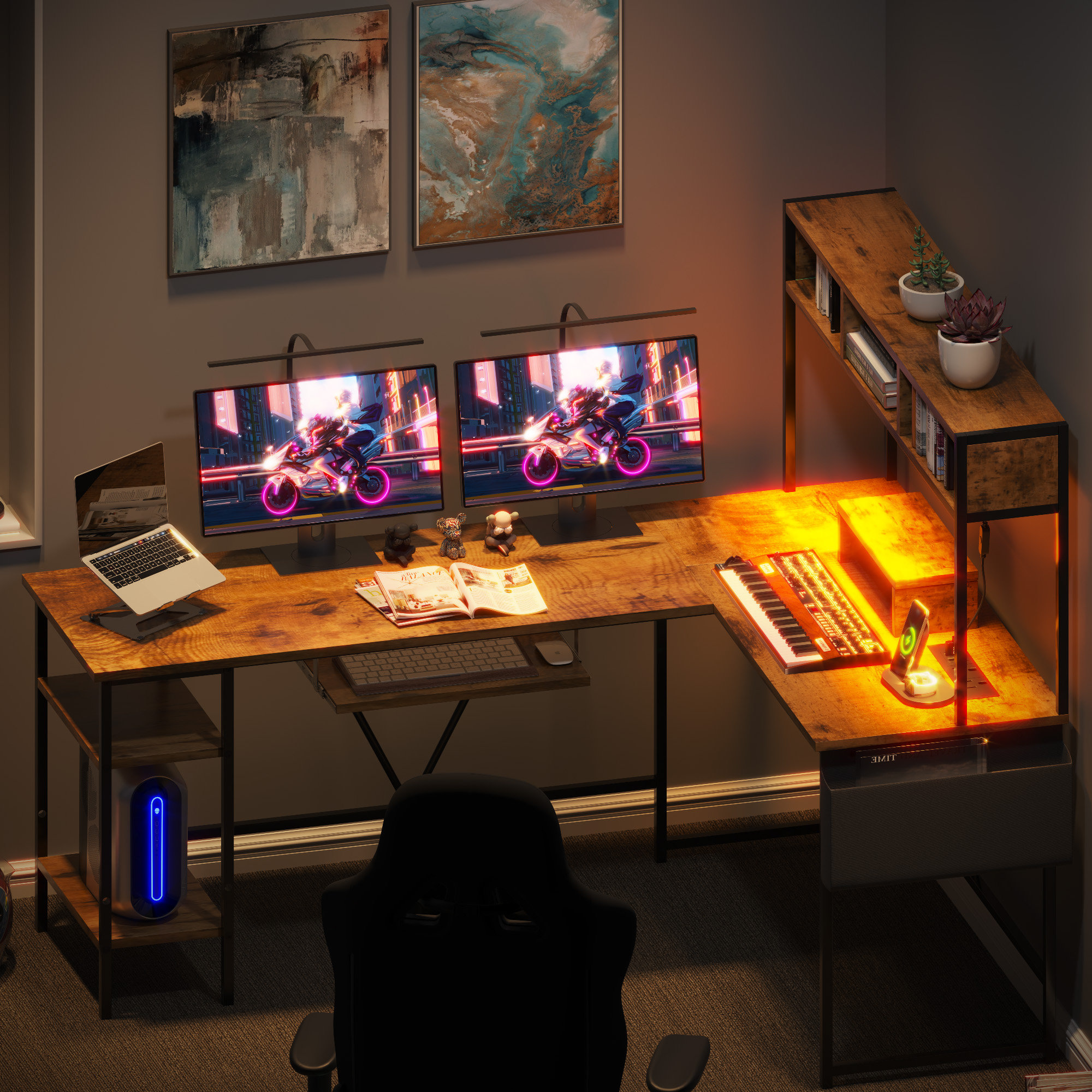 The Twillery Co. Reversible L-Shaped Computer Gaming Desk with LED ...