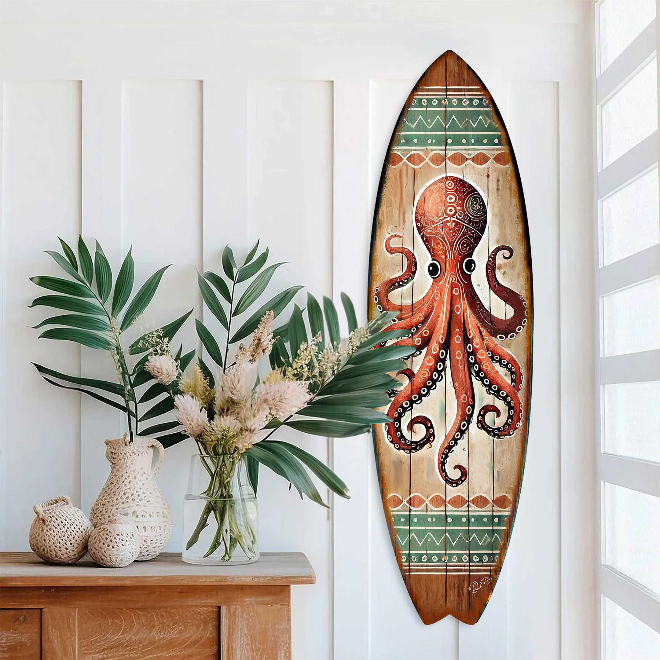 Beachcrest Home™ Octopus Surfboard Wall Art - Handcrafted Coastal Ocean ...