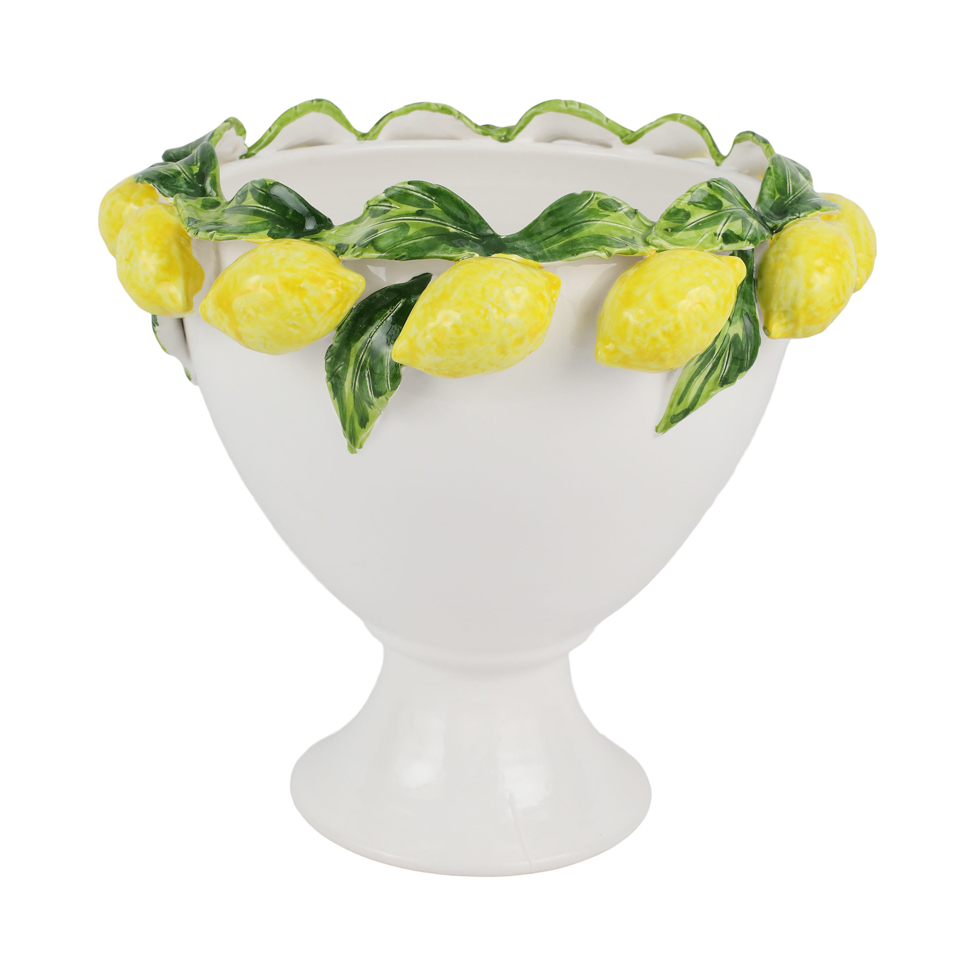 VIETRI Limoni White/Yellow/Green Figural Footed Cachepot | Wayfair