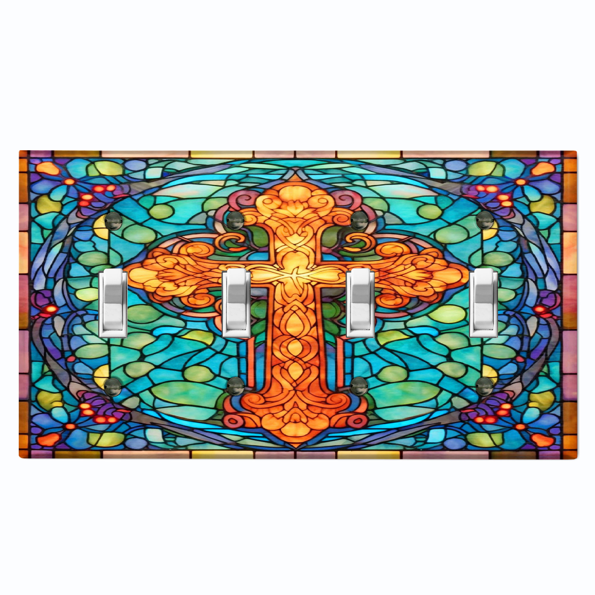 WorldAcc Green Tile Religious Cross Print Religious Themed 4 - Gang ...