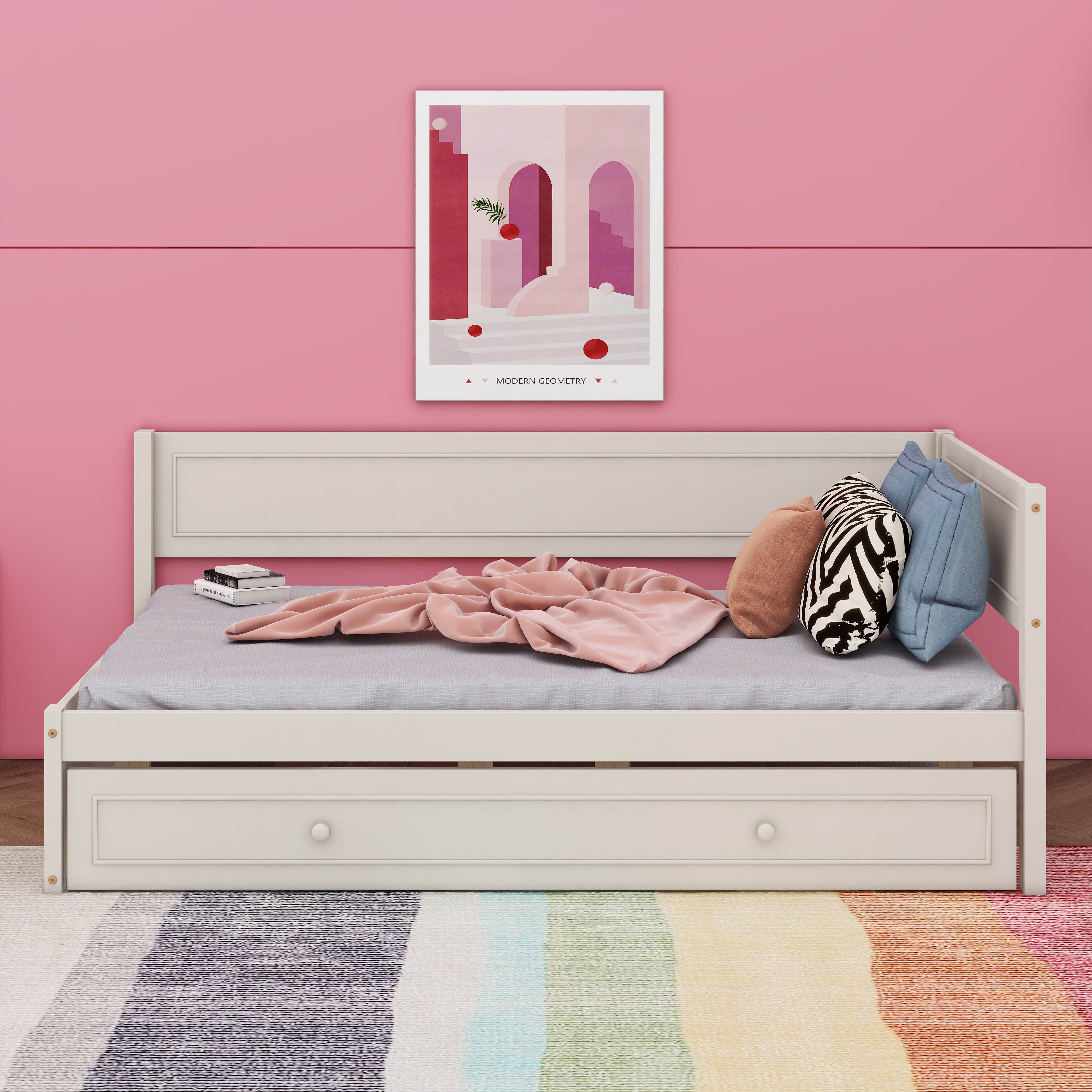 Lark Manor A Twin-Size Wooden Daybed That Comes With A Pull-Out Trundle ...