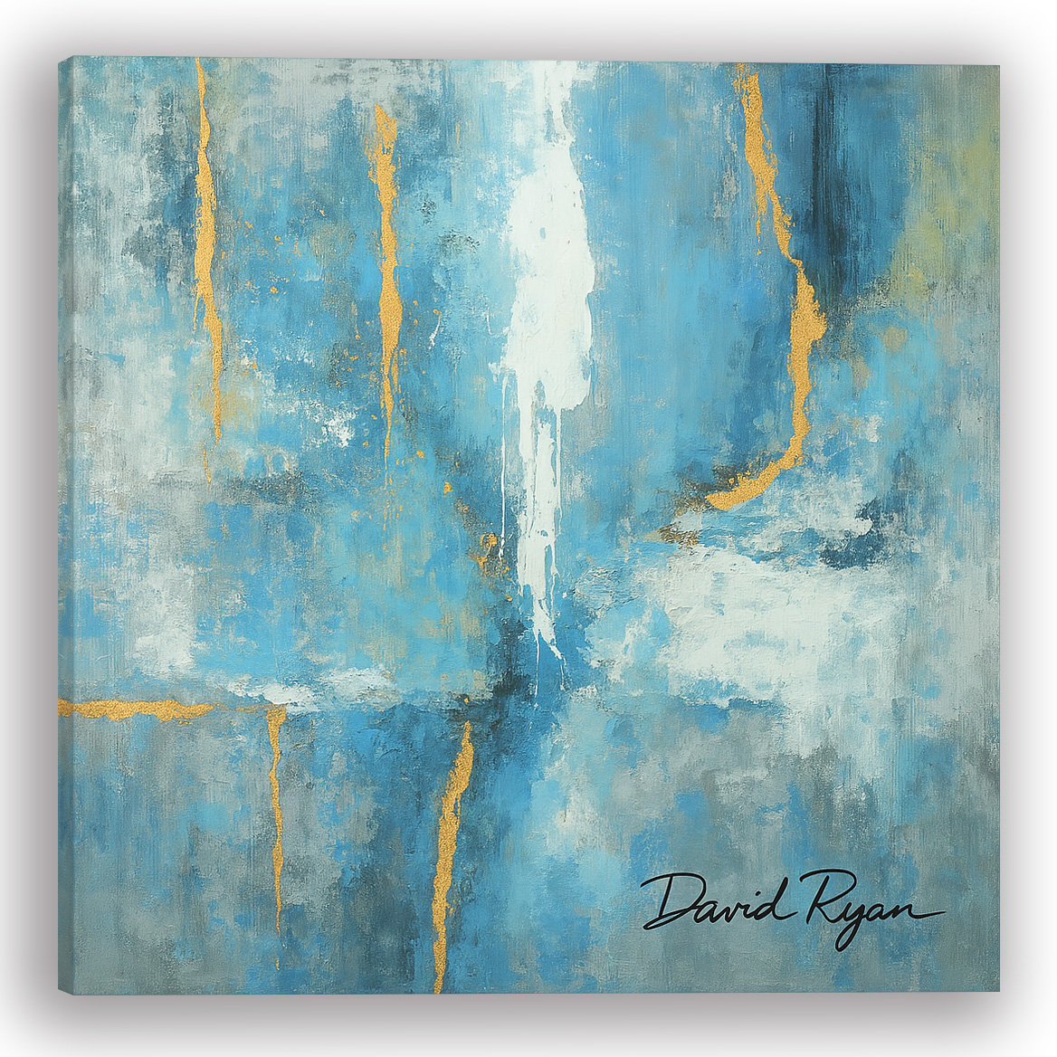 Ivy Bronx Drifting Skies – Abstract Blue & Gold Drip Canvas Wall Art ...