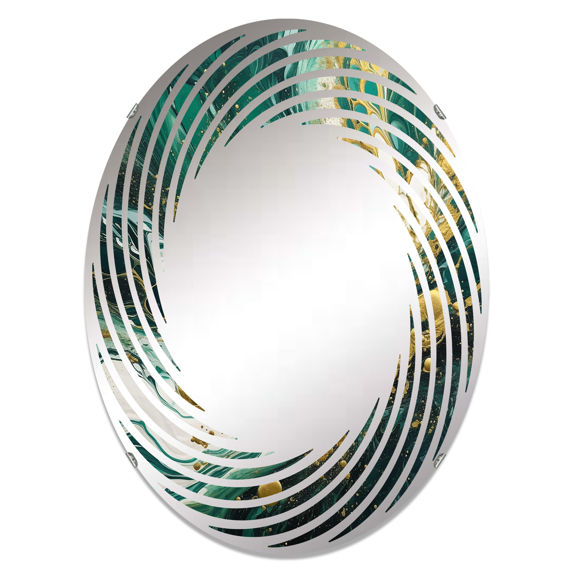 East Urban Home Green And Gold Serene Cascade I - Spiral Wall Mirror ...