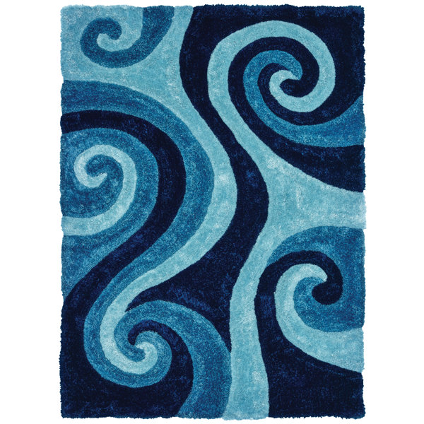 Wrought Studio Fitts Abstract Shag Sea Blue Area Rug & Reviews | Wayfair