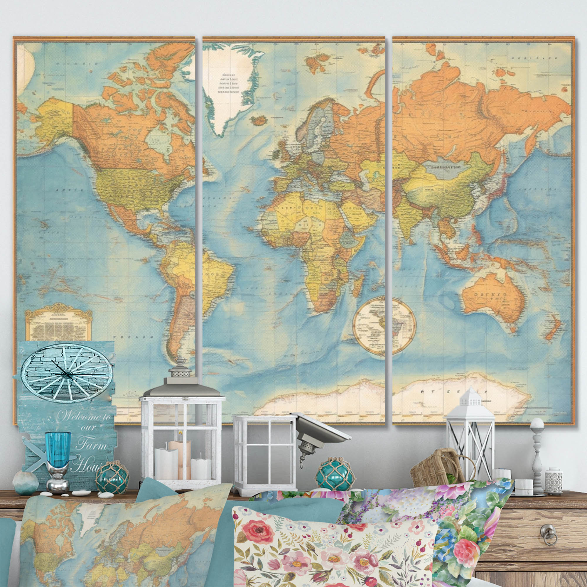 Breakwater Bay Vintage World Map I - Maps Canvas Print Set - Wayfair Canada