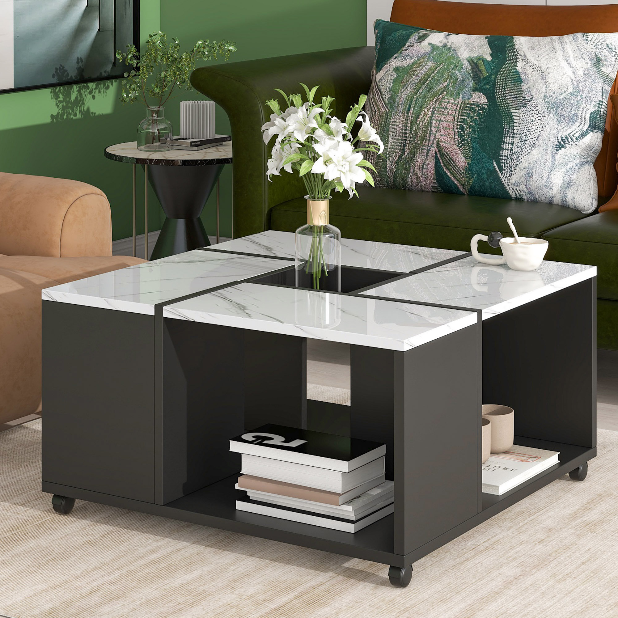 Wrought Studio™ Modern 2-Layer Coffee Table With Casters For Living ...