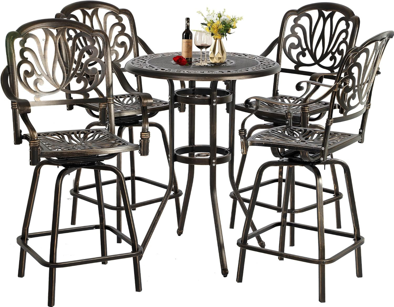Bloomsbury Market 5-Piece Cast Aluminum Patio Bar Set,Outdoor High Top ...