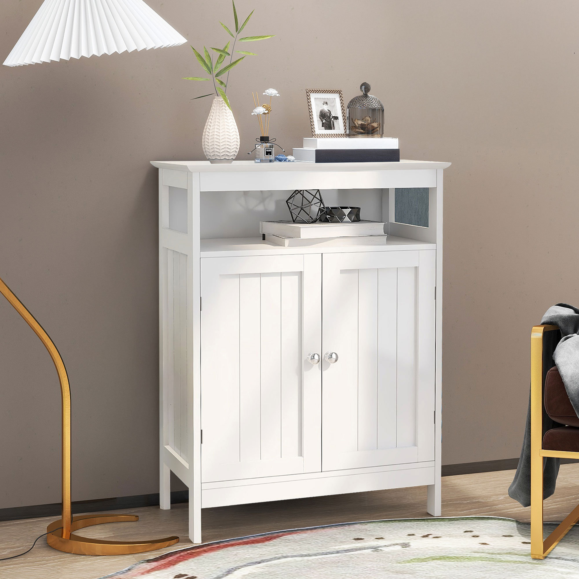 Winston Porter Bathroom Vertical Double Shutter Door Storage Cabinet ...