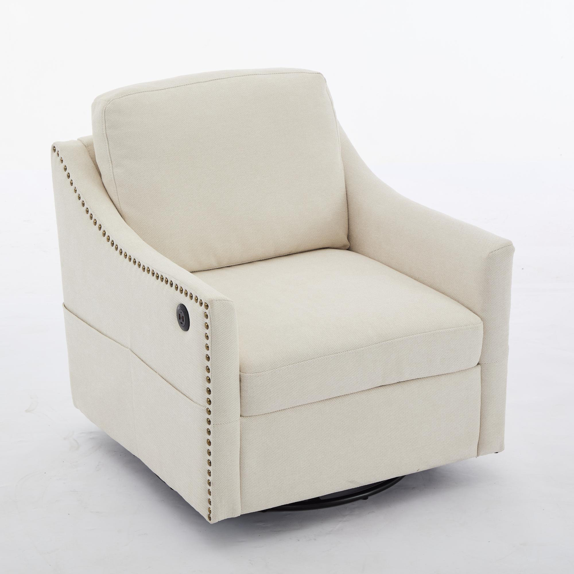 Latitude Run® fabric swivel rotating accent chair with USB and magazine ...