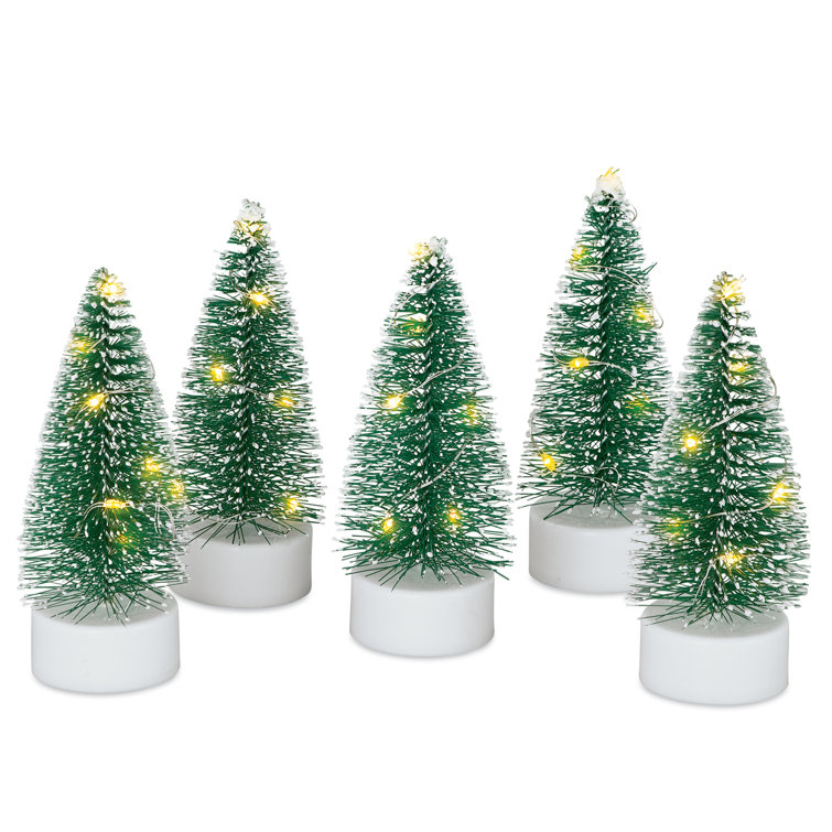 The Holiday Aisle® LED Lighted Frosted Evergreen Trees With Timer - Set ...